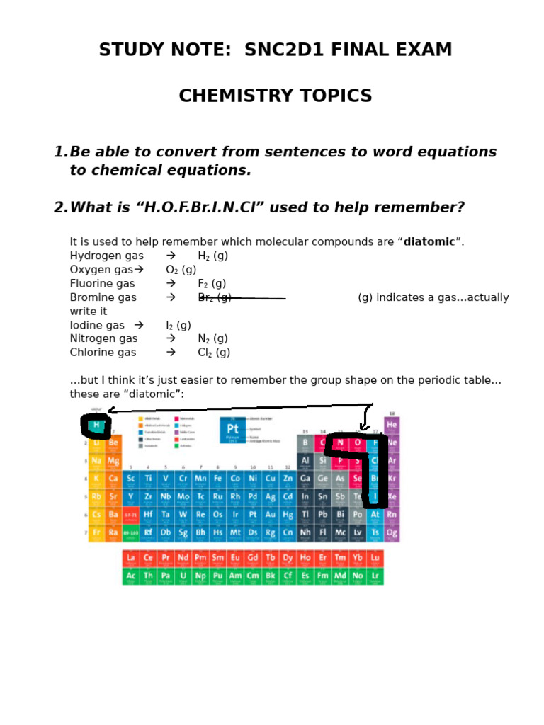 SNC2D1 Chemistry Exam Study Guide | PDF | Ion | Chemical Compounds