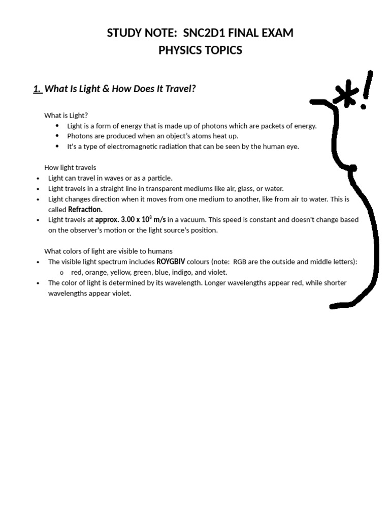 SNC2D FinalExam StudyNote PhysicsTopics | PDF | Refraction | Eye