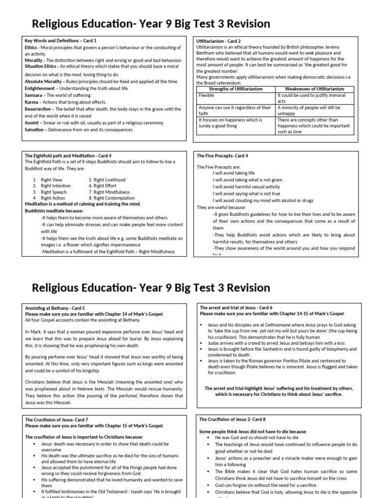 Year 9 Religious Education Revision Guide | PDF | Jesus | Noble ...