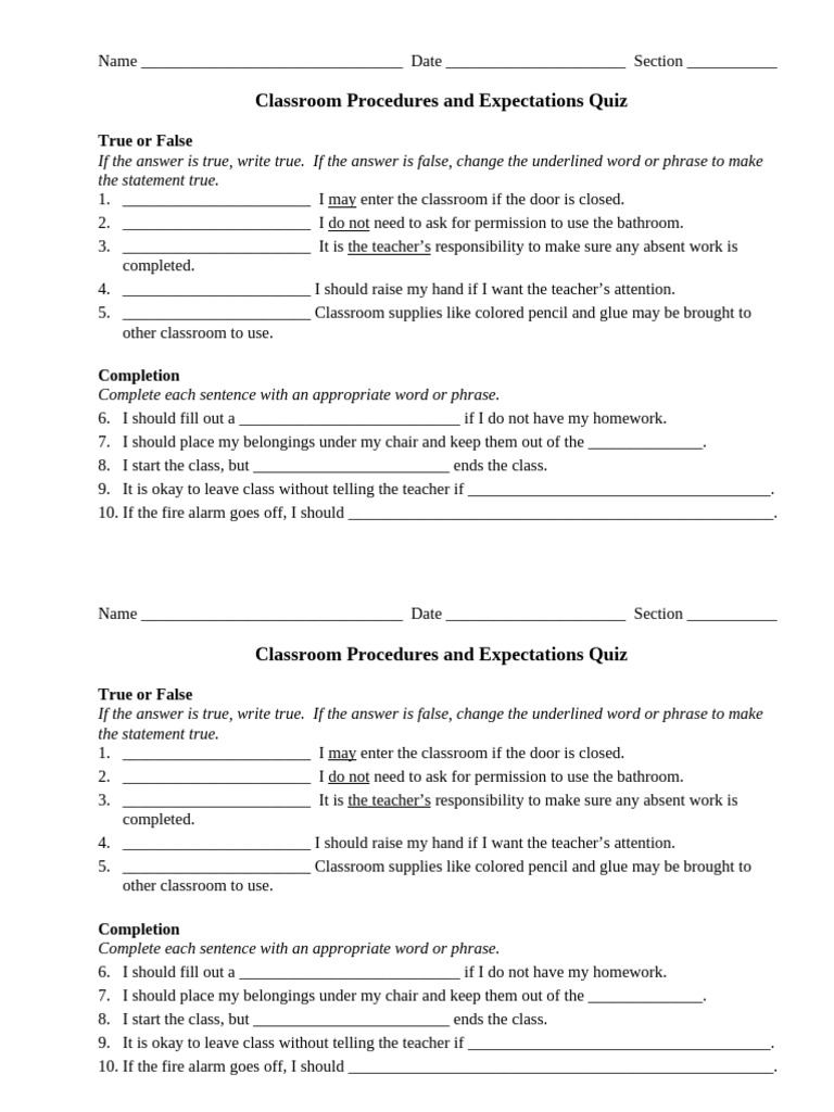 Classroom Procedures Quiz and Answers | PDF | Chess | Chess Theory