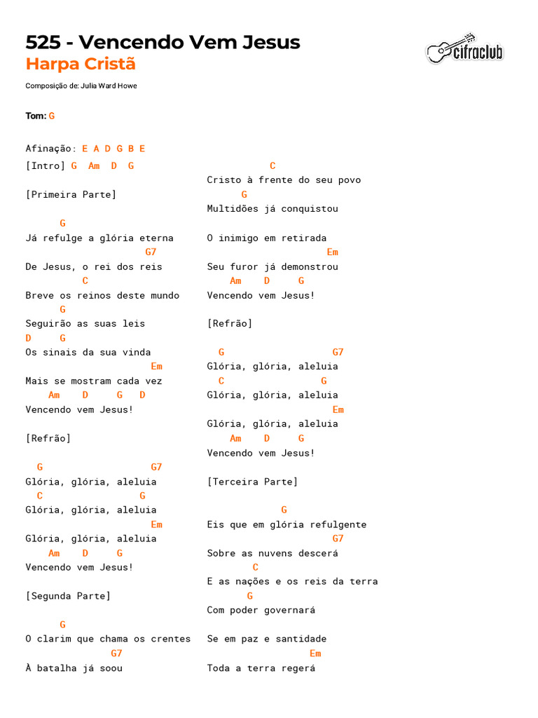 Cifra Club - Harpa Cristã - 525 - Vencendo Vem Jesus | PDF | Crença e ...