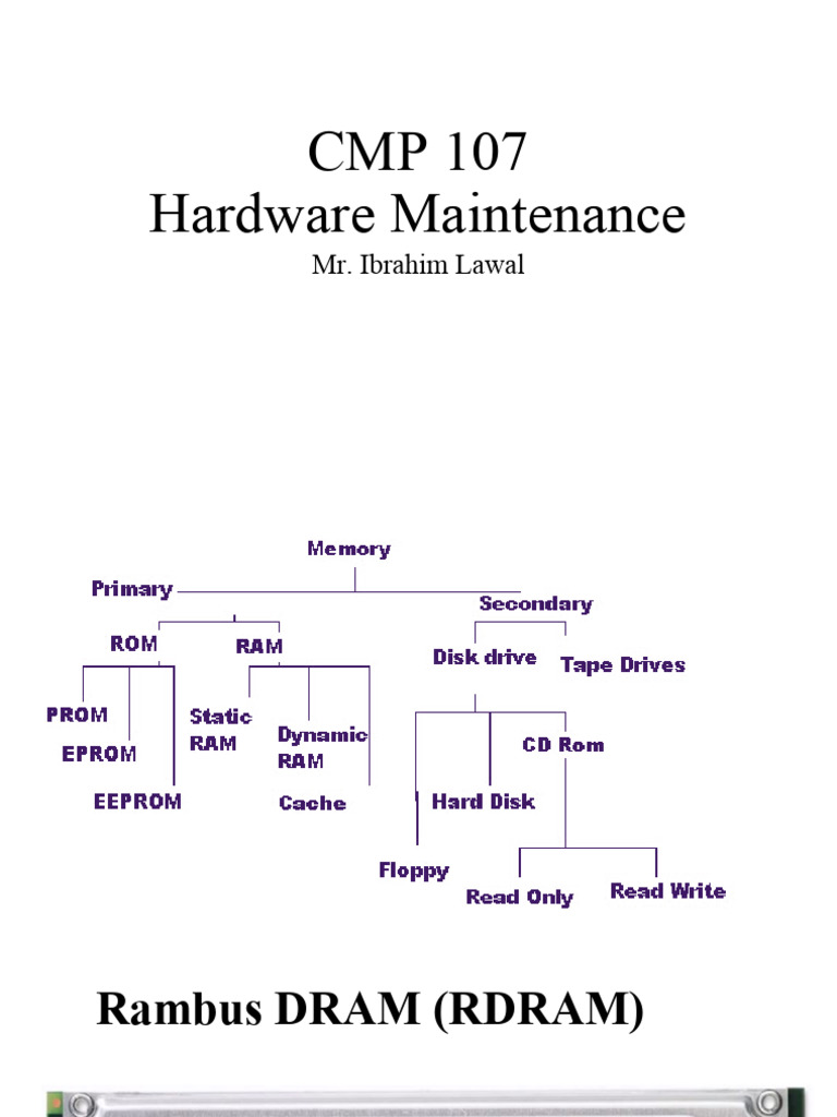 CMP 107 Hardware Maintenance: Mr. Ibrahim Lawal | PDF | Computer ...