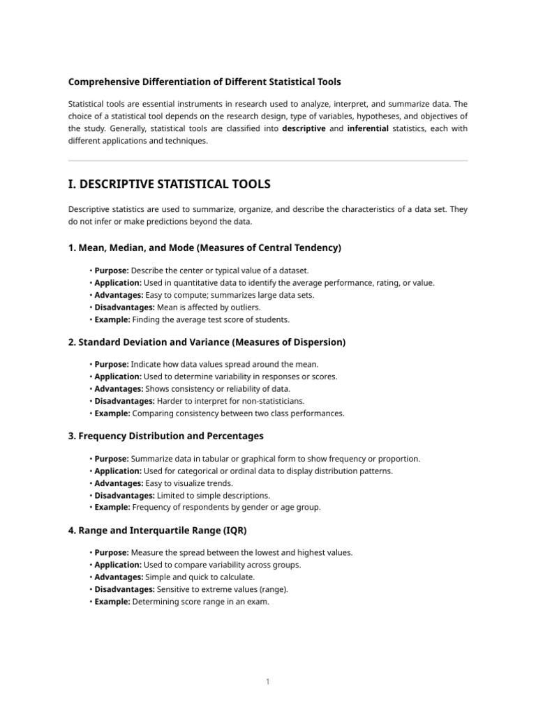 Statistical Tools Differentiation | PDF | Statistics | Regression Analysis