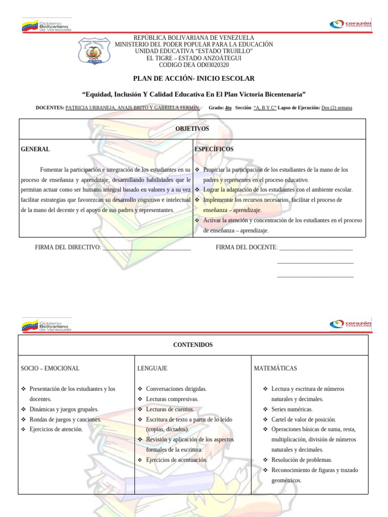 Plan de Acción Escolar: Inclusión y Calidad | PDF | Enseñando | Aprendizaje