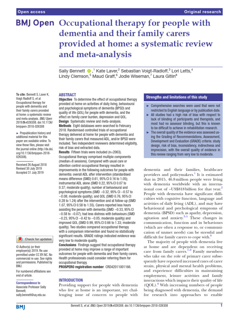 Home Occupational Therapy for Dementia | PDF | Dementia | Systematic Review