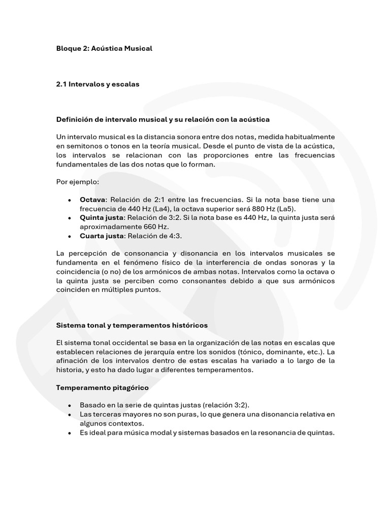 Acústica Musical: Intervalos y Escalas | PDF | Intervalo (música ...