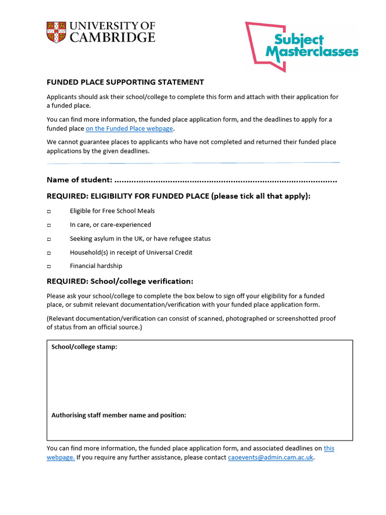 Funded Place Supporting Statement | PDF