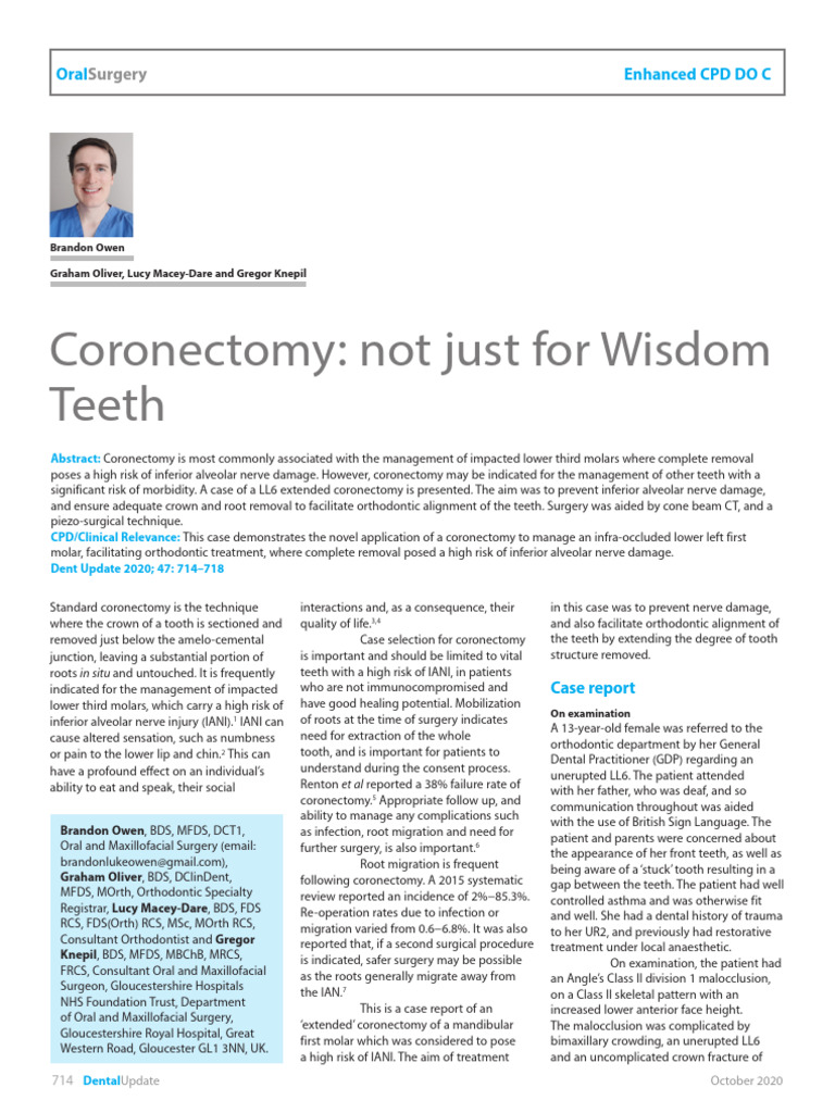 Coronectomy. Not Just For Wisdom Teeth | PDF | Dental Anatomy | Dentistry