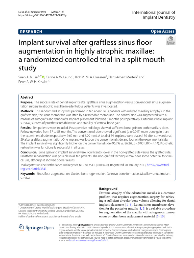 Implant Survival After Graftless Sinus Floor Augmentation in Highly ...