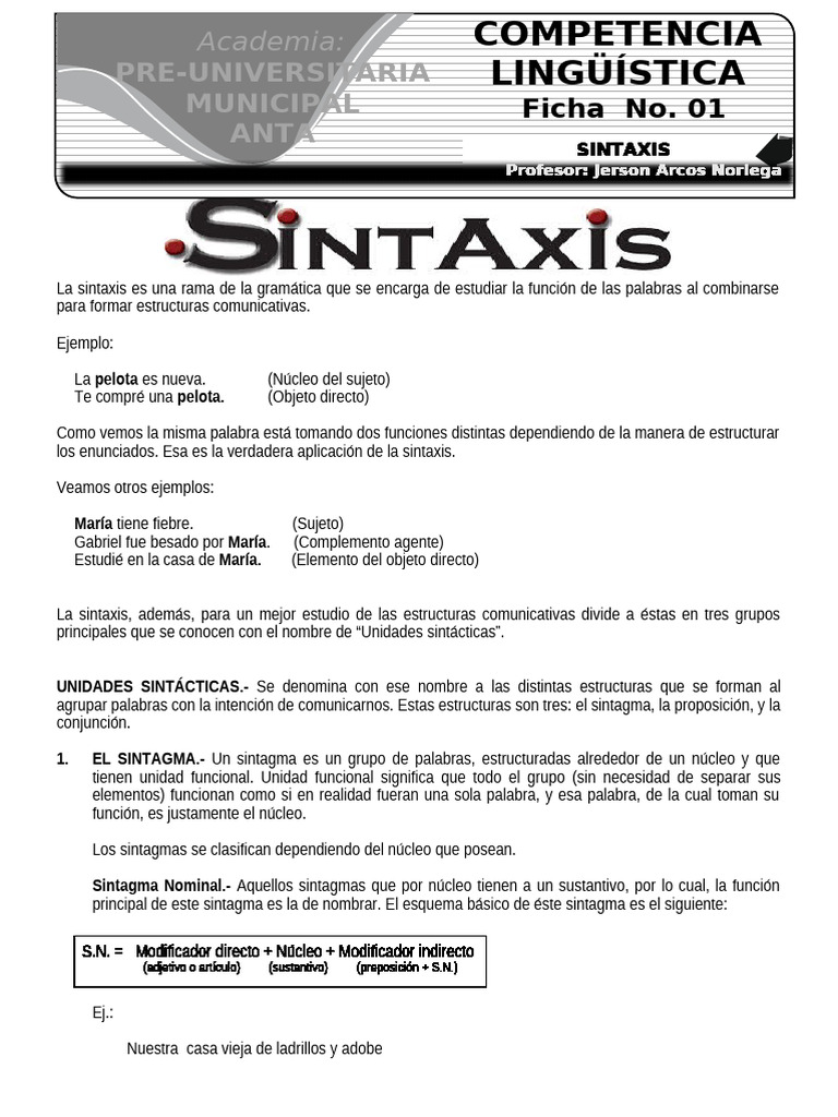 Sintaxis Anta | PDF | Verbo | Oración (Lingüística)