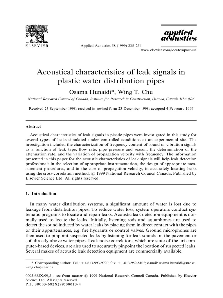 Acoustical Characteristics of Leak Signals in Plastic Water ...