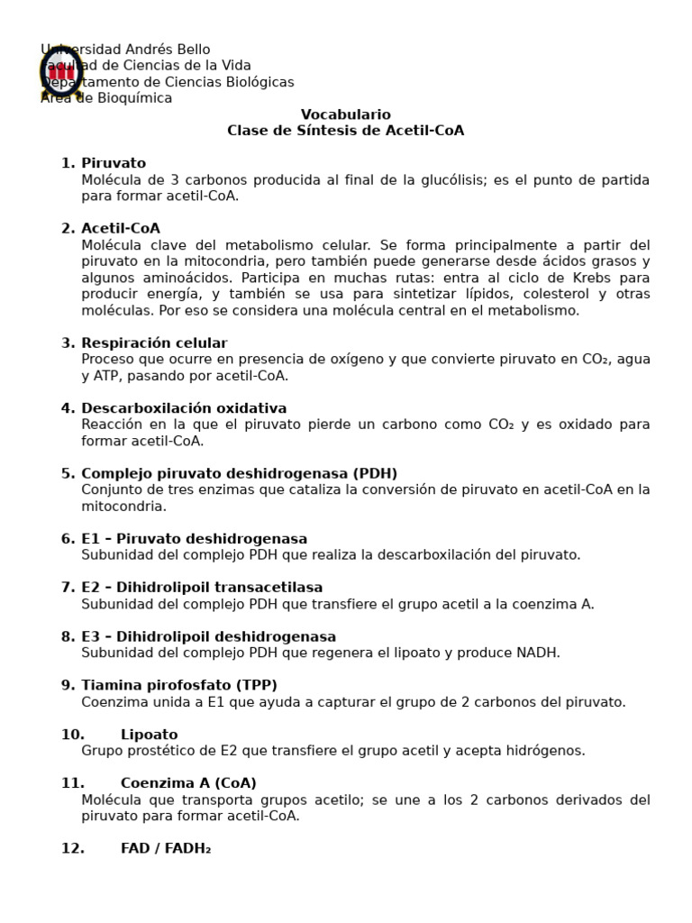 Síntesis de Acetil-CoA y Metabolismo | PDF | Metabolismo | Nicotinamida ...
