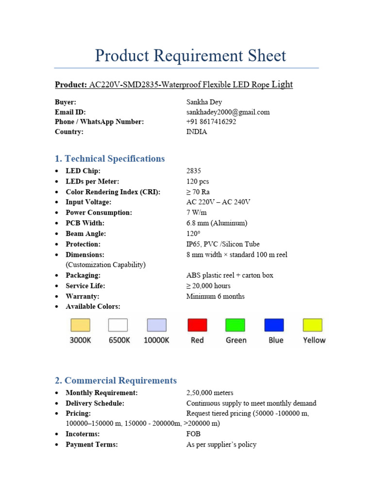 Product Requirement Sheet | PDF