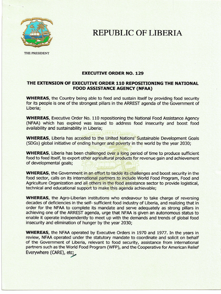 Executive Order 129 - NFAA | PDF | Food Security | Hunger
