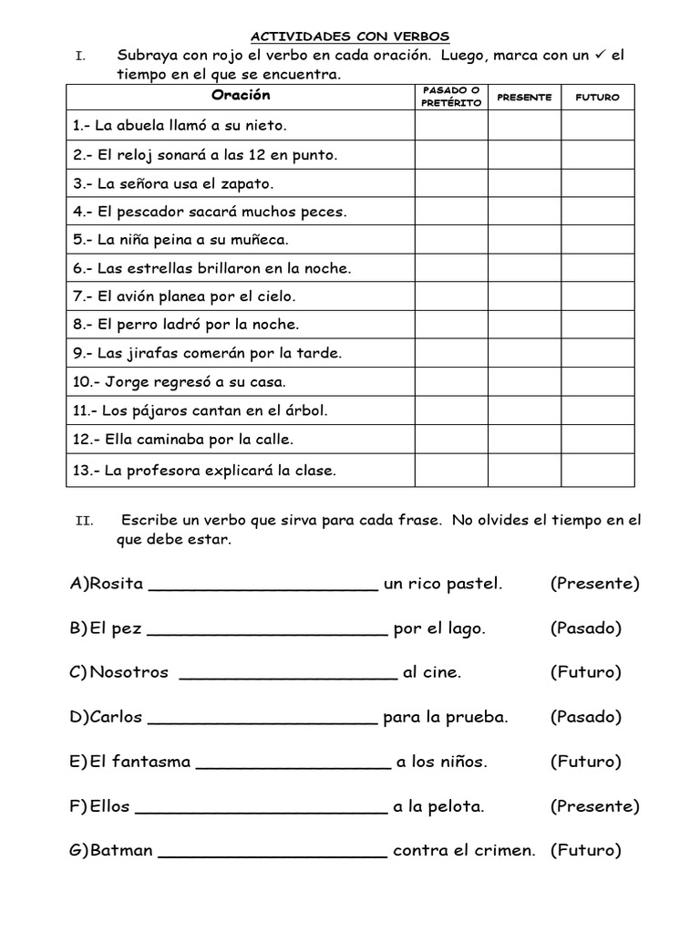 Actividades de Verbos para Niños | PDF