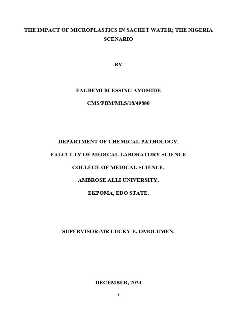 Fagbemi Blessing Ayomide (The Impact of Microplastics in Sachet Water The Nigeria Scenario ...
