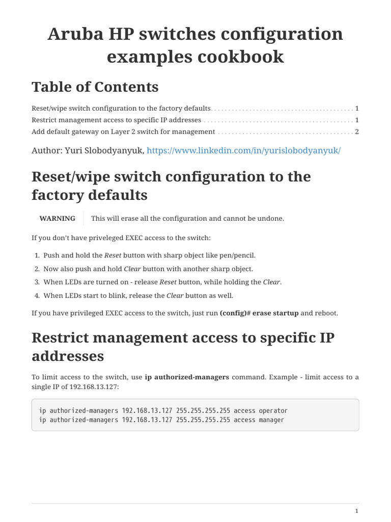 Aruba Switch Configuration Guide | PDF
