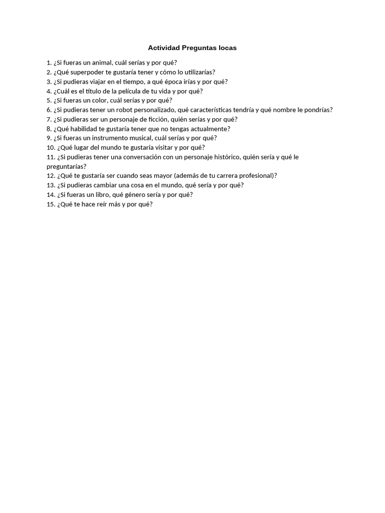 Actividad Preguntas Locas | PDF
