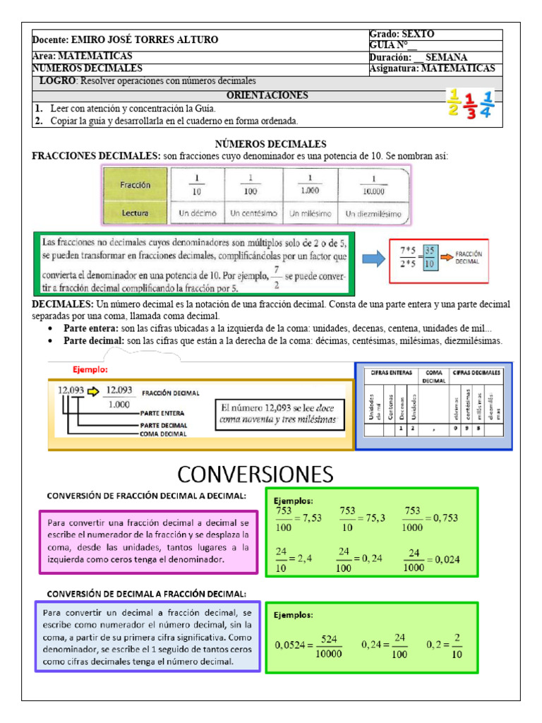 Conversión Números Decimales 6° | PDF | Decimal | Matemática Elemental