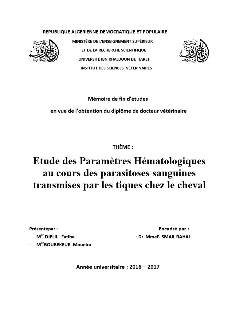 Hématologie des parasitoses chez le cheval | PDF | Pancréas