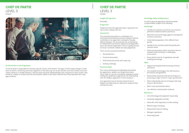 Chef de Partie Factsheet L3 | PDF | Chef | Apprenticeship