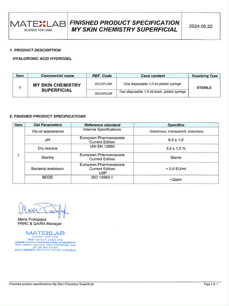 Finished Product Specification SUPERFICIAL 22mg | PDF