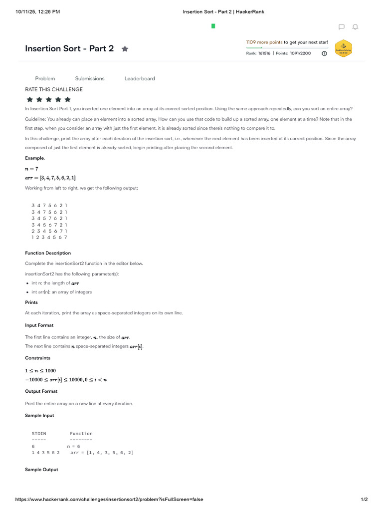 Insertion Sort - Part 2 - HackerRank | PDF | Computer Science | Algorithms