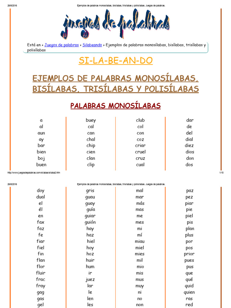 Ejemplos de palabras por sílabas | PDF