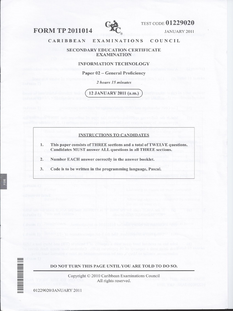 It Csec - Jan 2011 (Pp2) | PDF