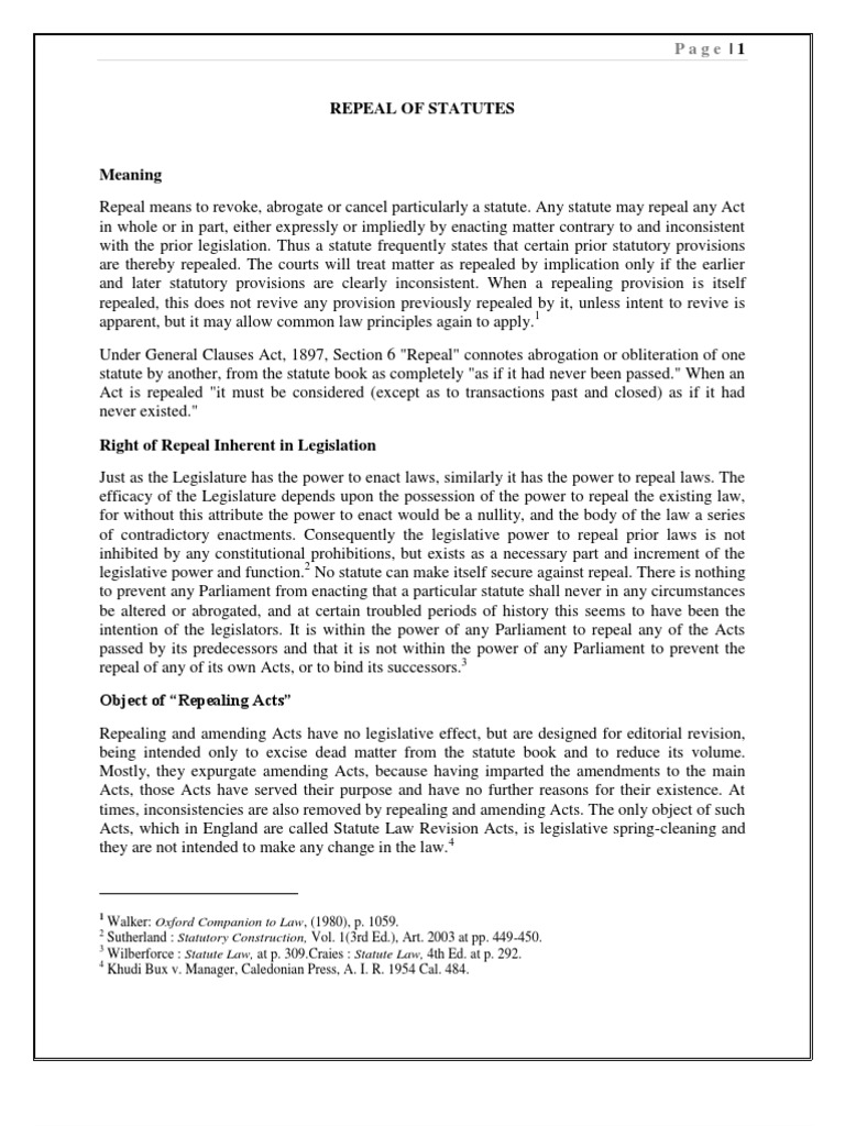 Repeal of Statutes | PDF | Repeal | Statutory Interpretation