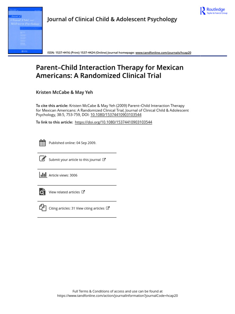 Parent Child Interaction Therapy For Mexican Americans A Randomized ...