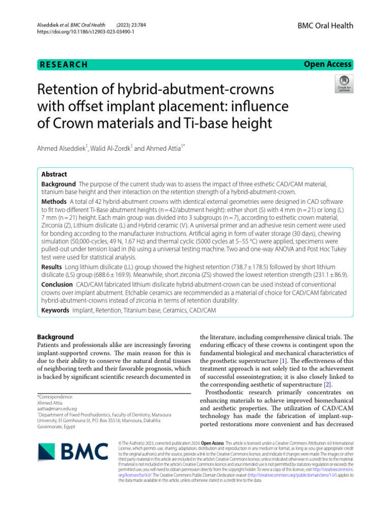 Retention of Hybrid-Abutment-crowns With Offset Implant Placement ...