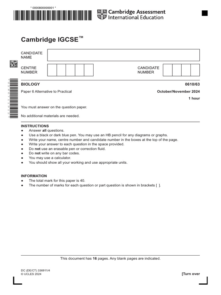 Cambridge IGCSE Biology Paper 6 Guide | PDF