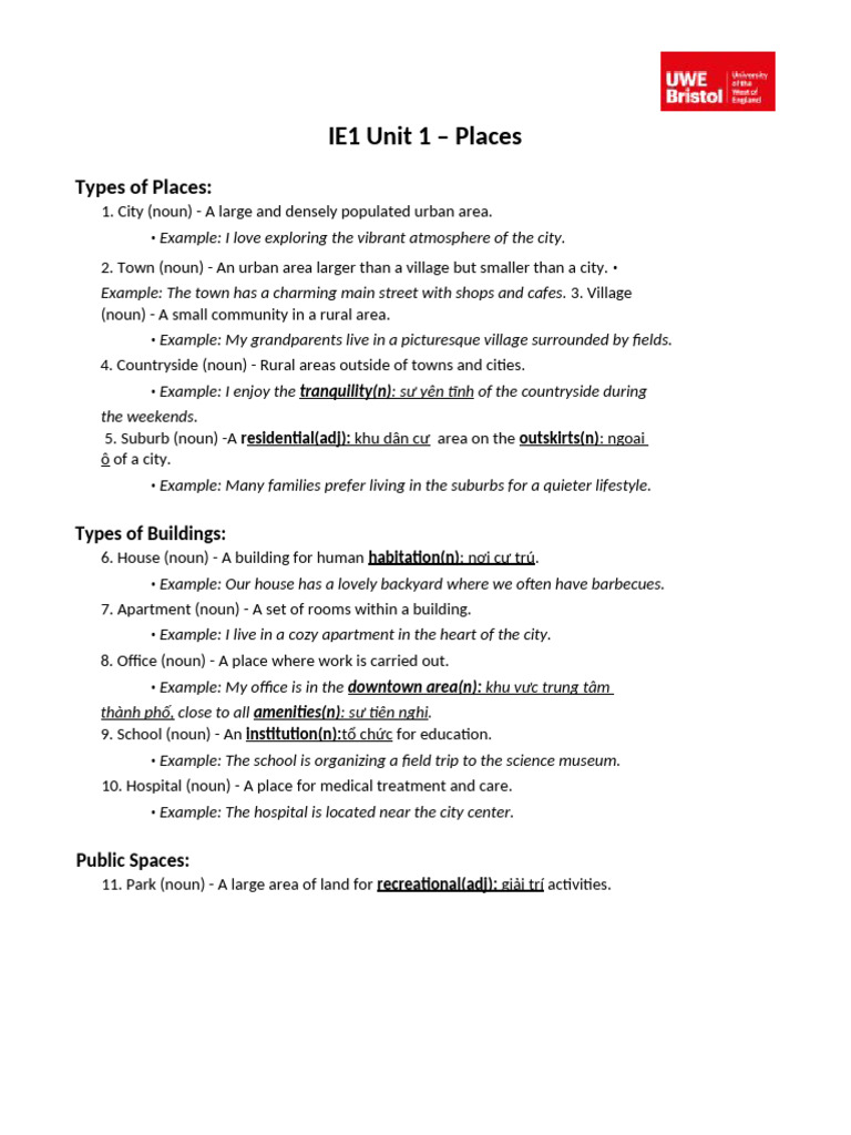 Types of Places and Buildings Explained | PDF