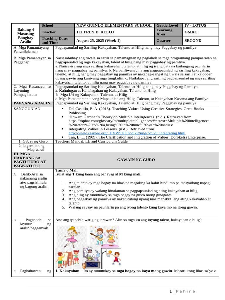 Lesson Plan in GMRC Day 1 | PDF