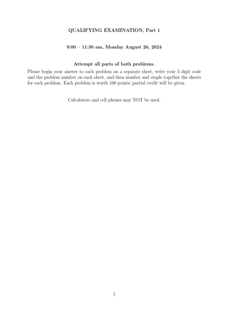 Qualifying Examination, Part 1 | PDF | Spin (Physics) | Theoretical Physics