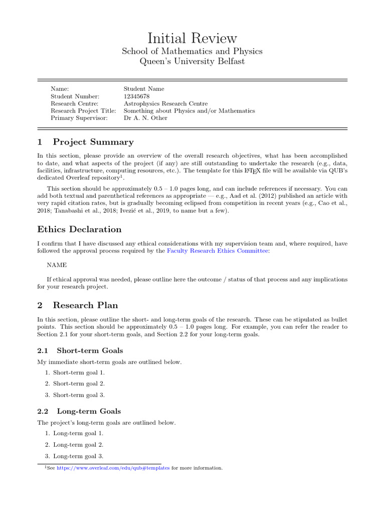 QUB Initial Review Template 1 | PDF