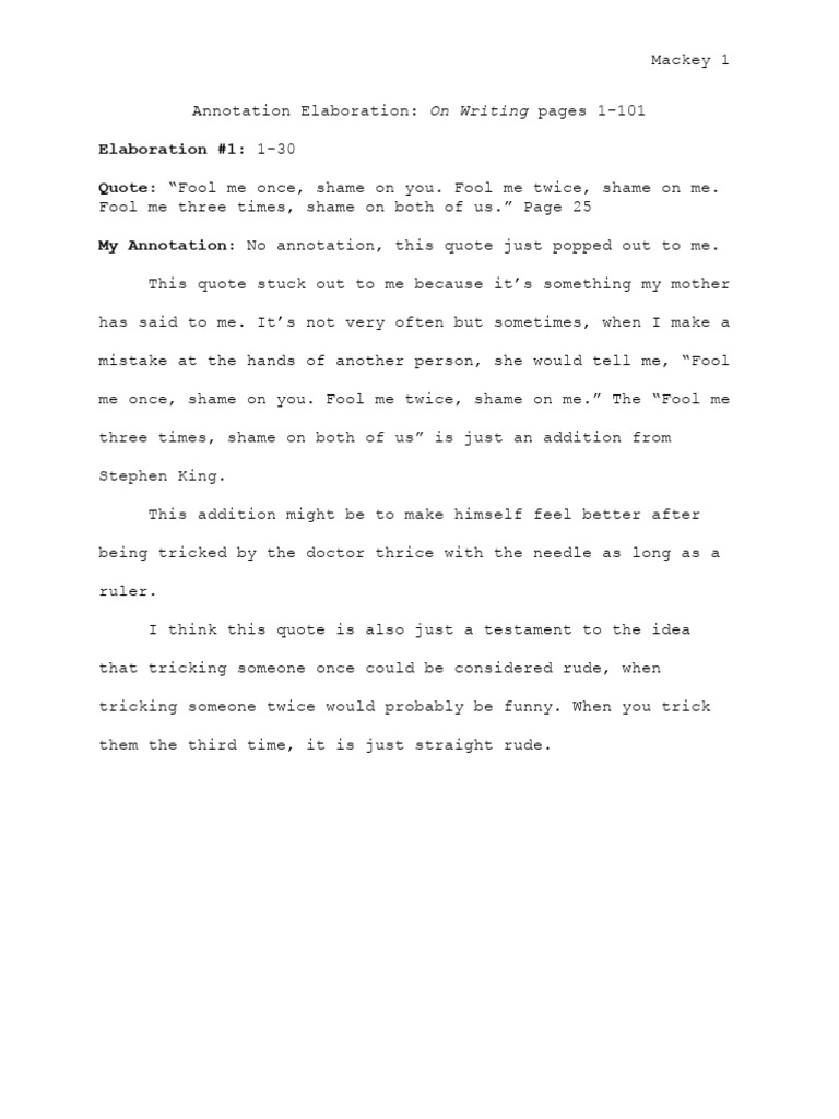 Annotation Elaboration - On Writing | PDF