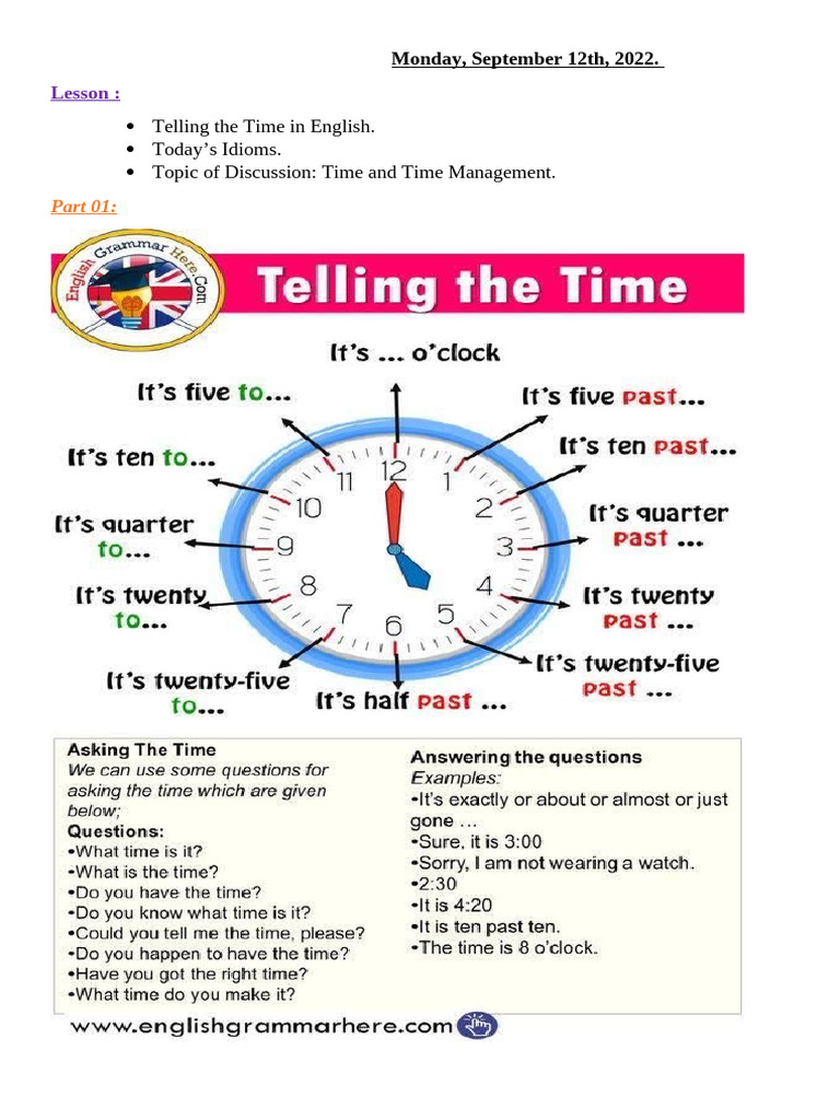 05 Time and Time Managment + Telling The Time | PDF