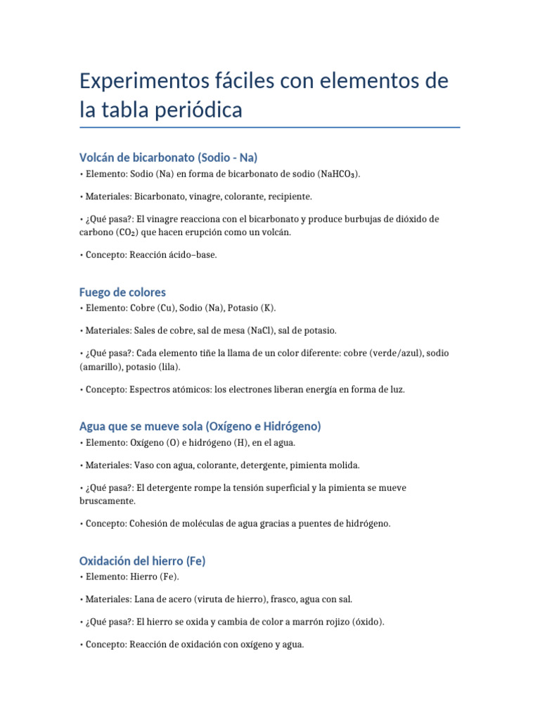 Experimentos Fáciles con Elementos Químicos | PDF