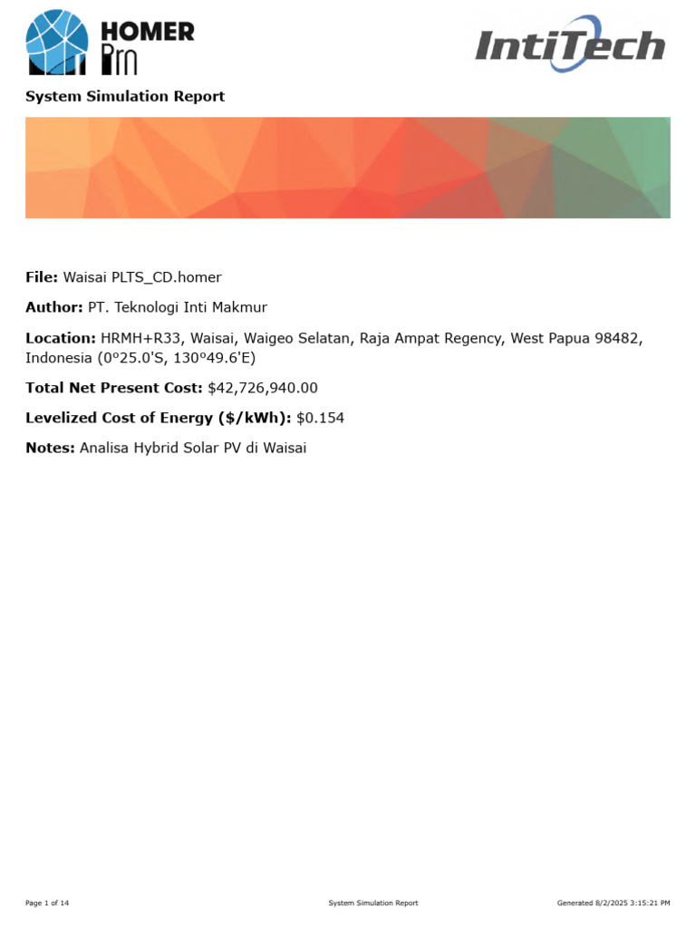 Waisai ENG Proposal Homer CD Strategy | PDF | Solar Power | Photovoltaics