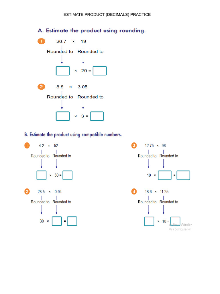 Estimate Product (Decimals) Practice | PDF