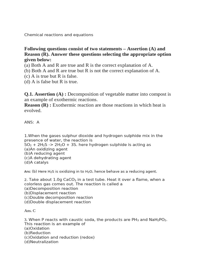 Following Questions Consist of Two Statements - Assertion (A) and Reason (R) - Answer These ...