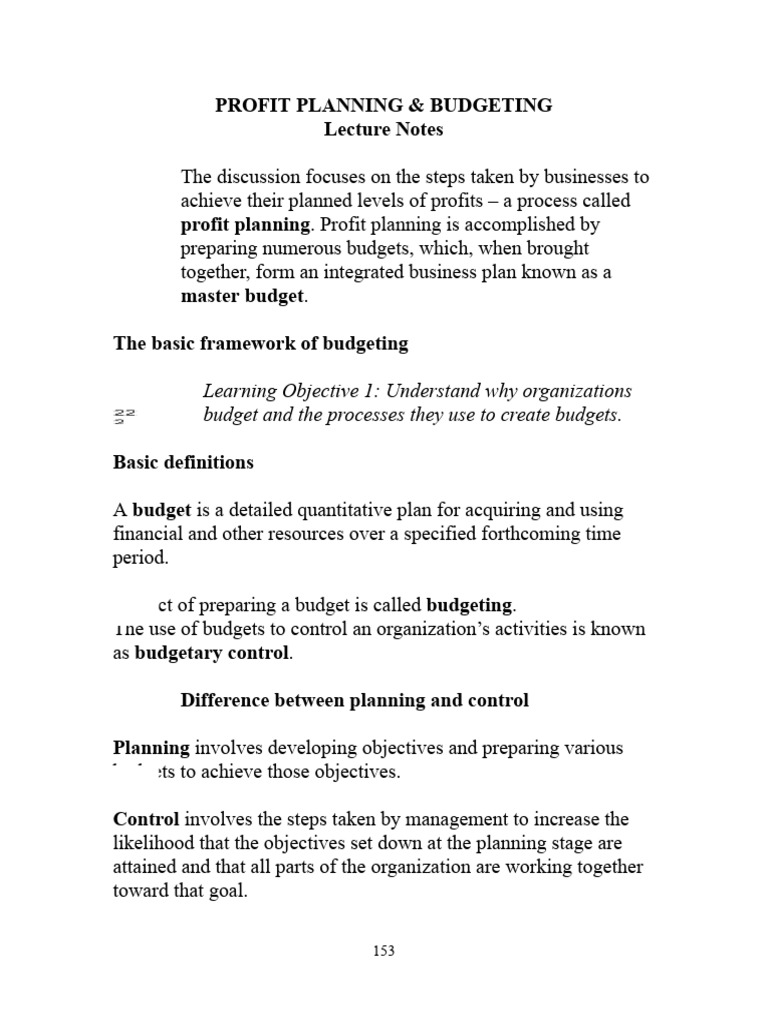 Profit Planning & Budgeting | PDF | Budget | Retained Earnings
