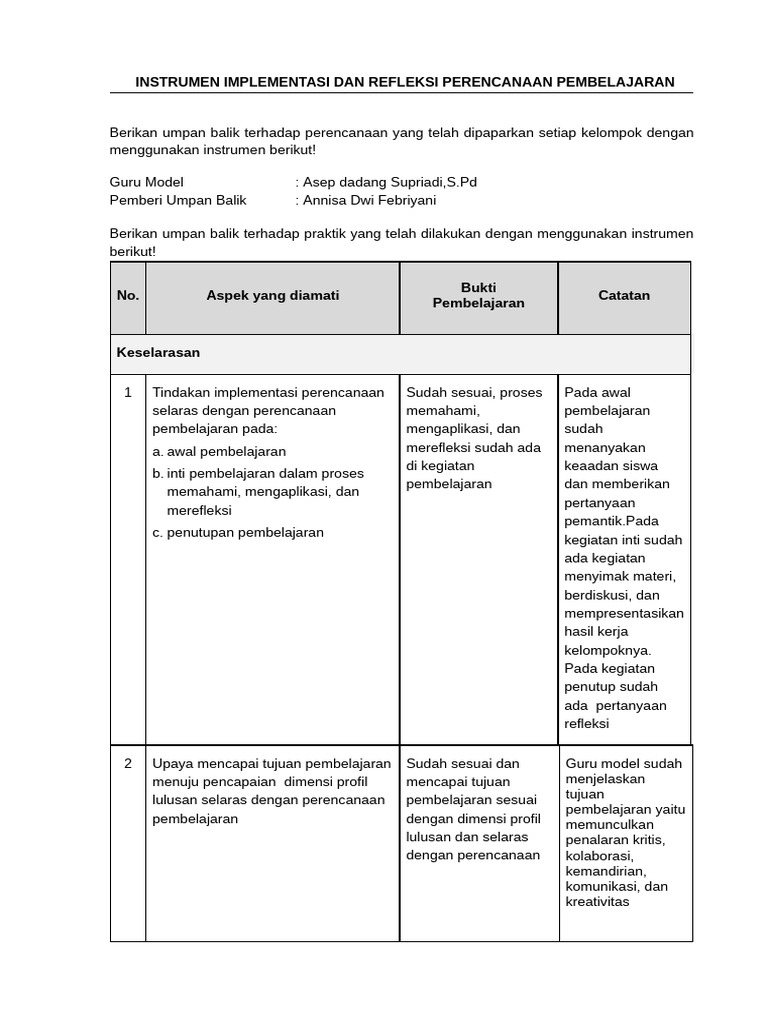 Implementasi Dan Refleksi Guru Model Pak Asep Dadang | PDF