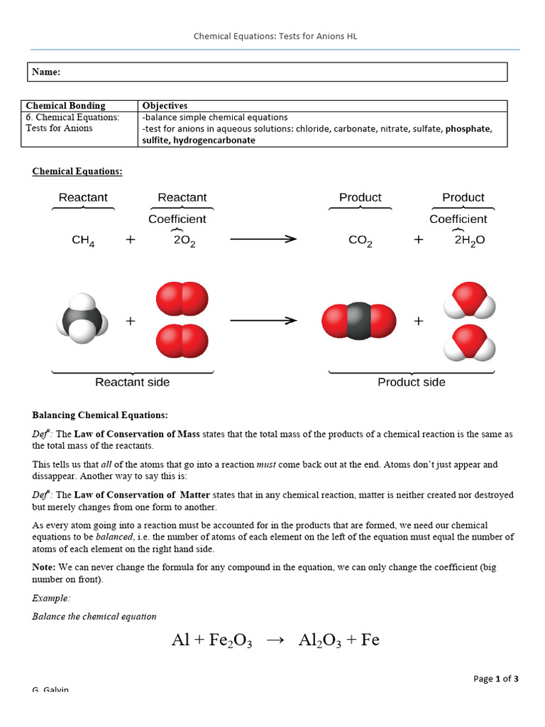 Chemical Equations - Tests For Anions HL | PDF | Chemistry | Ion