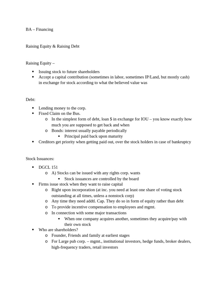 BA - Capitalizing and Capital Structure | PDF | Stocks | Equity (Finance)