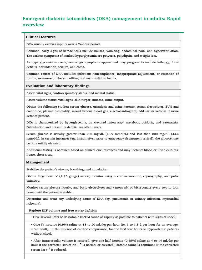 Adult DKA Management: Quick Guide | PDF | Hyperglycemia | Human ...