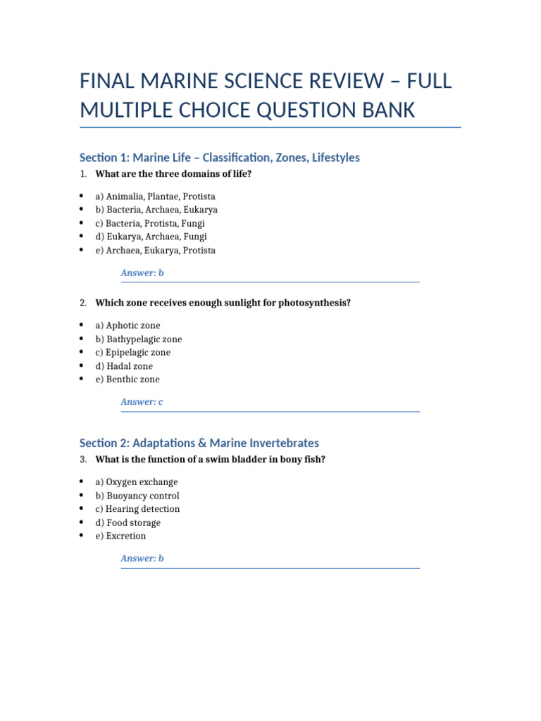 Final Marine Science MC Review | PDF