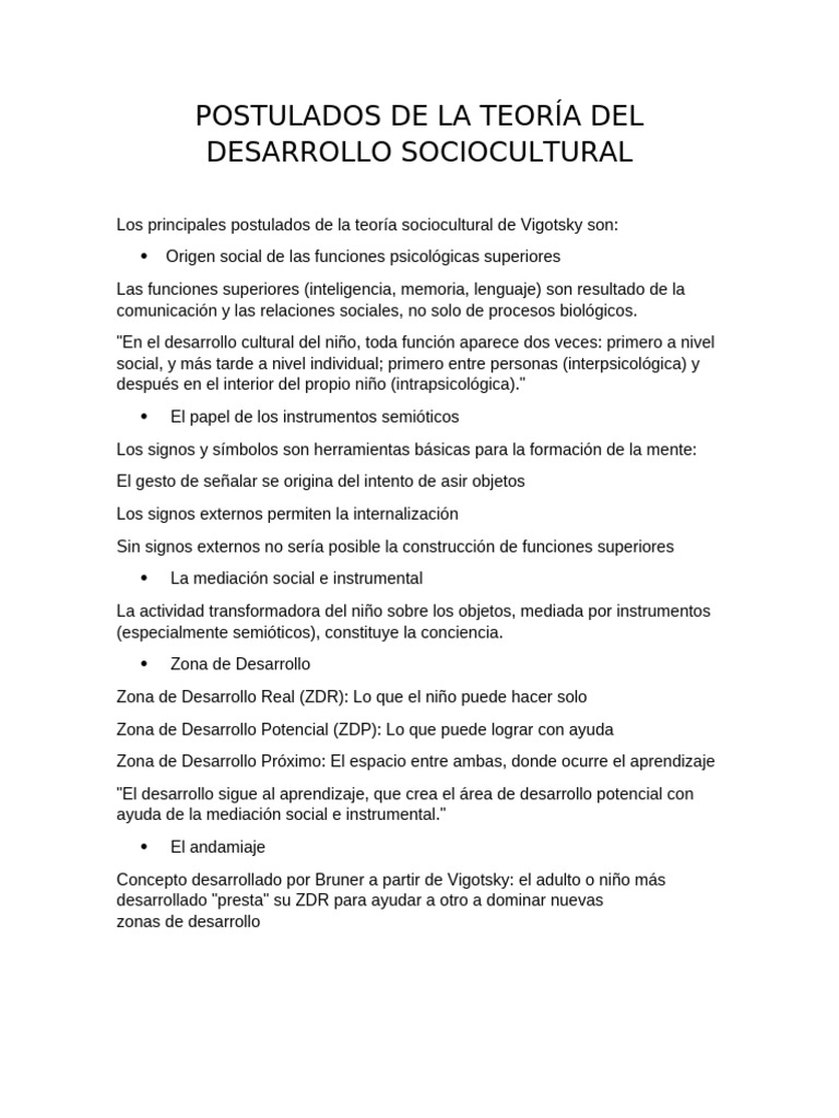 Postulados de La Teoría Del Desarrollo Sociocultural | PDF